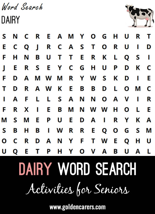 Dairy Word Search Dairy Word Search