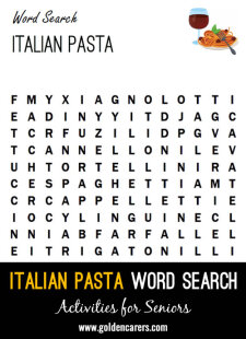 Italian Pasta Word Search