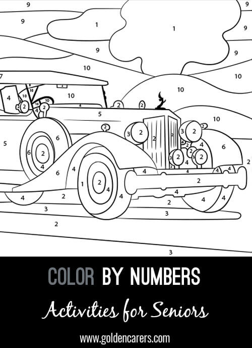 color by number coloring pages cars