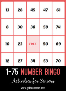1 - 75 Classic Number Bingo